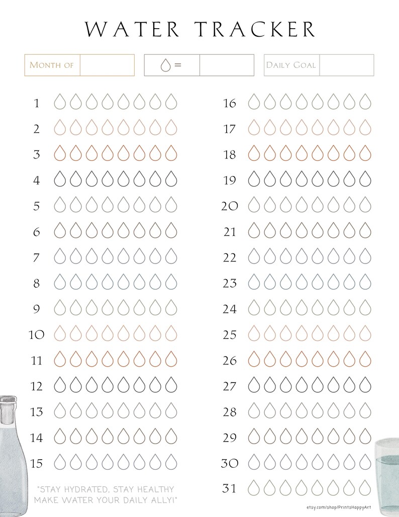 PRINTABLE Monthly Water Tracker to Help You Achieve Your Daily Water ...