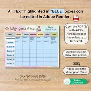 Buy Editable Weekly Lesson Plan Printable Template PDF Online in India ...
