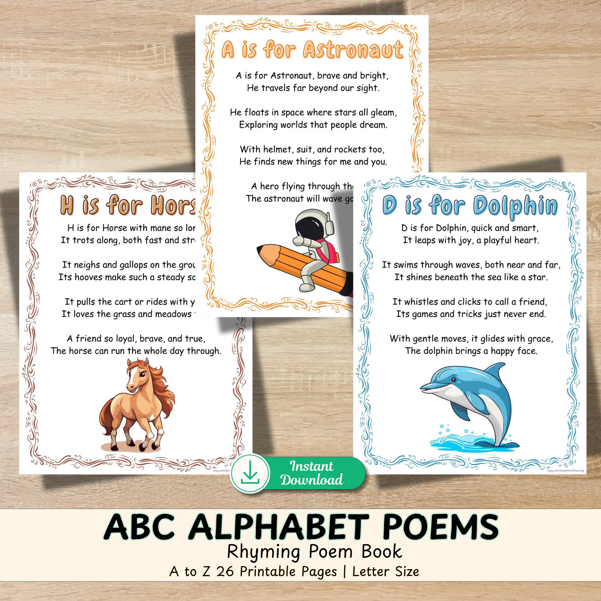 ABC Alphabet Poems for Kids Printable | A–Z Rhyming Poem Book ...