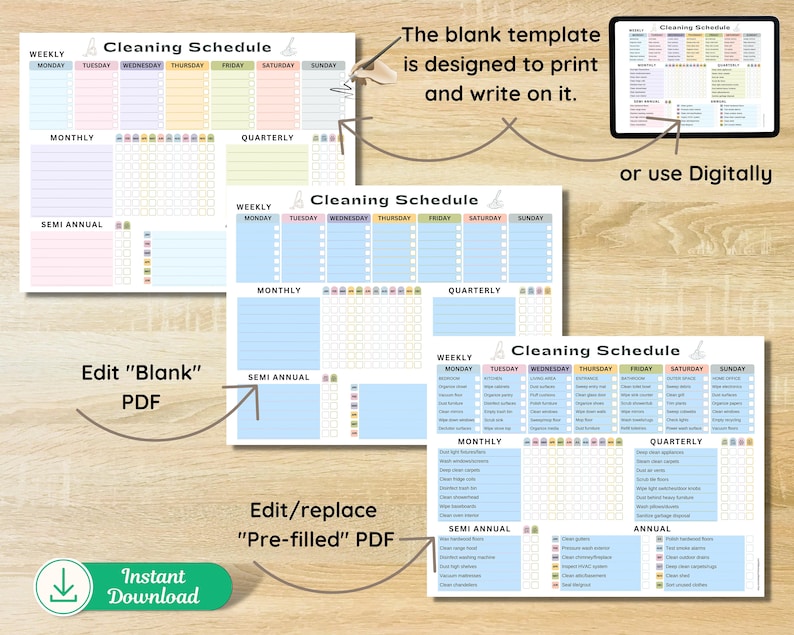 EDITABLE Cleaning Schedule | PRINTABLE Pastel Yearly Cleaning Weekly ...