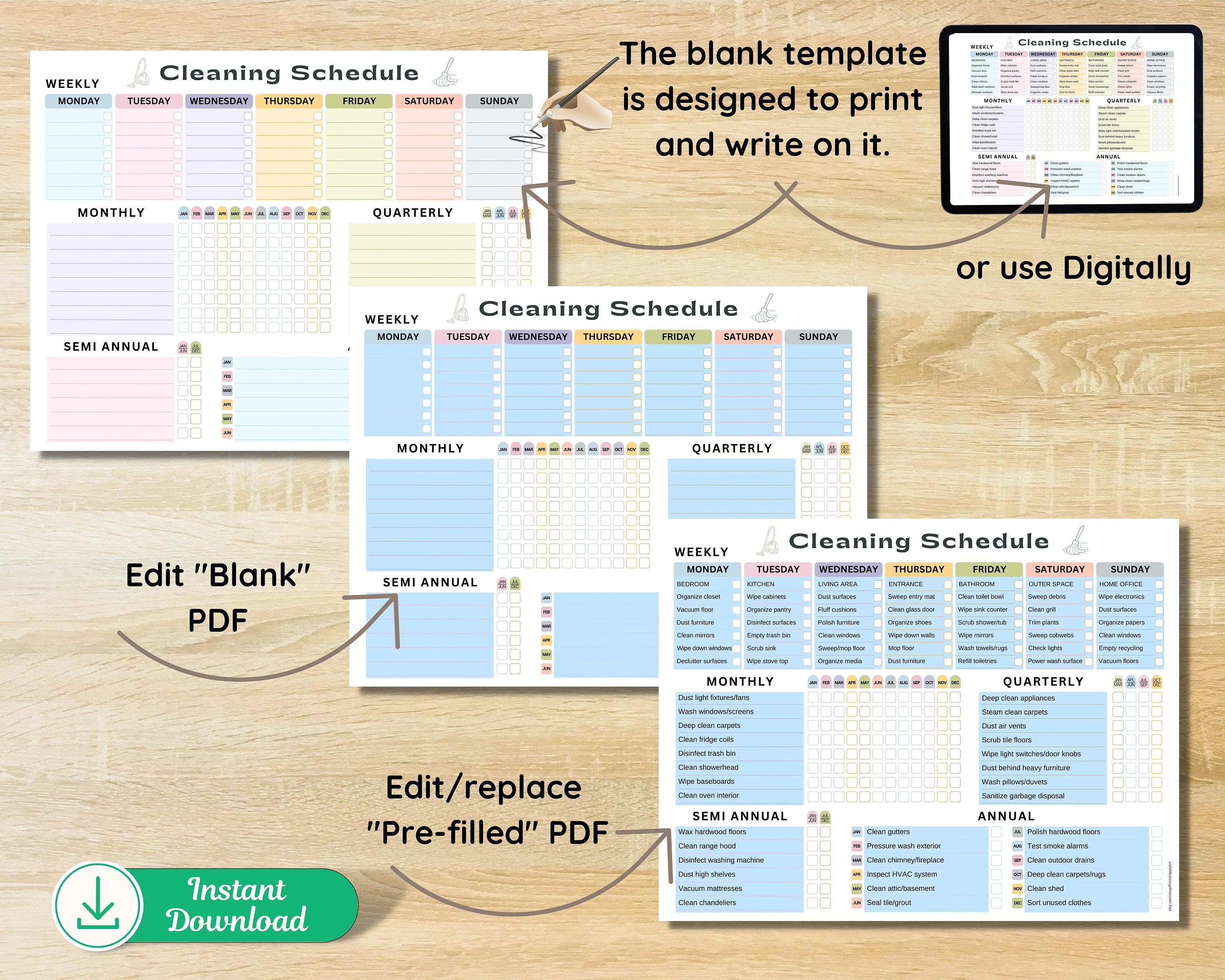 EDITABLE Cleaning Schedule | PRINTABLE Pastel Yearly Cleaning Weekly ...