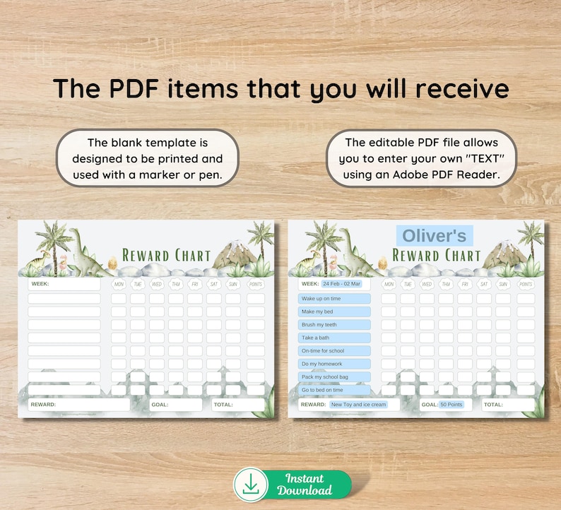 EDITABLE Dinosaur Reward Chart PRINTABLE Chore Chart Ideal for Building ...