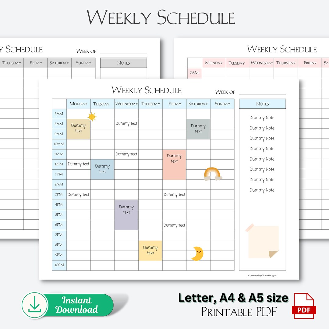Printable Weekly Schedule Digital Hourly Weekly Schedule - Etsy
