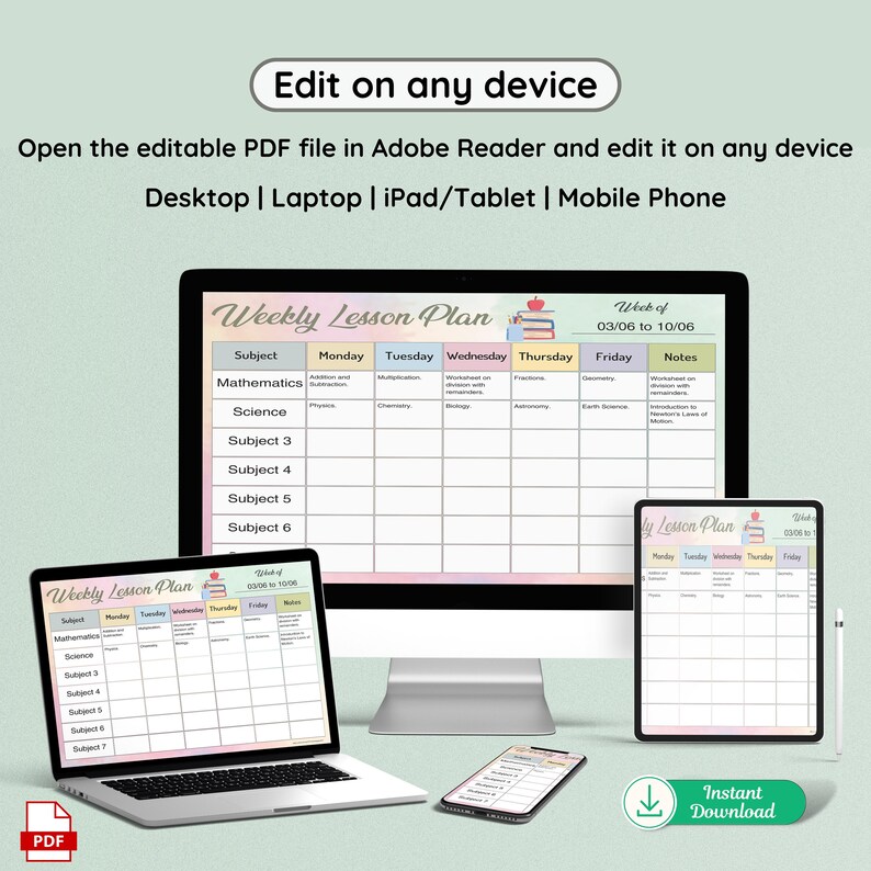 Buy Editable Weekly Lesson Plan Printable Template Pdf Online In India