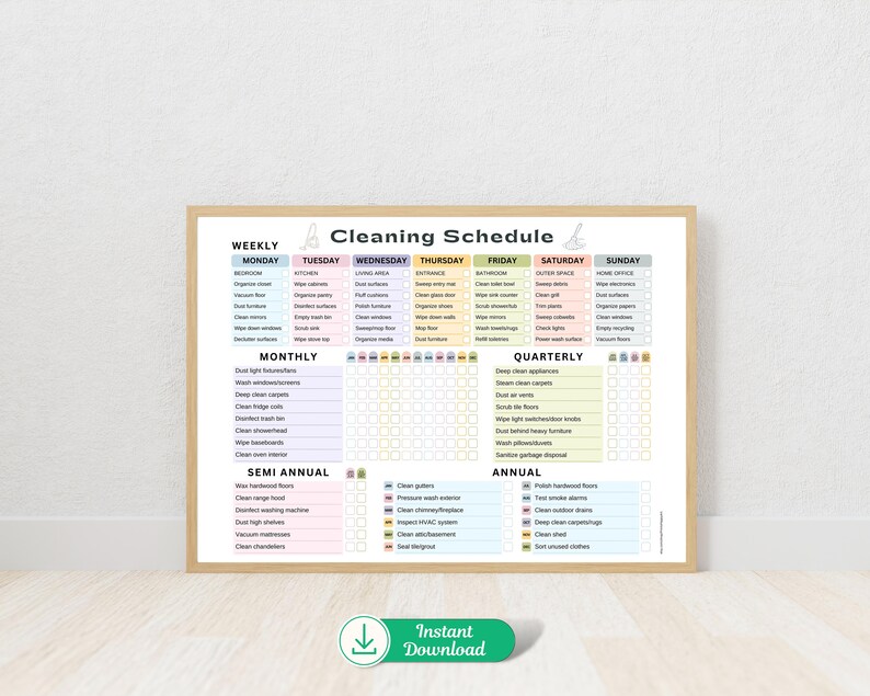 EDITABLE Cleaning Schedule | PRINTABLE Pastel Yearly Cleaning Weekly ...