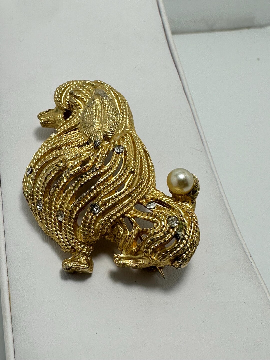 Goldtone, Vintage Mop Poodle Brooch With Clear Rhinestones in Body, a ...