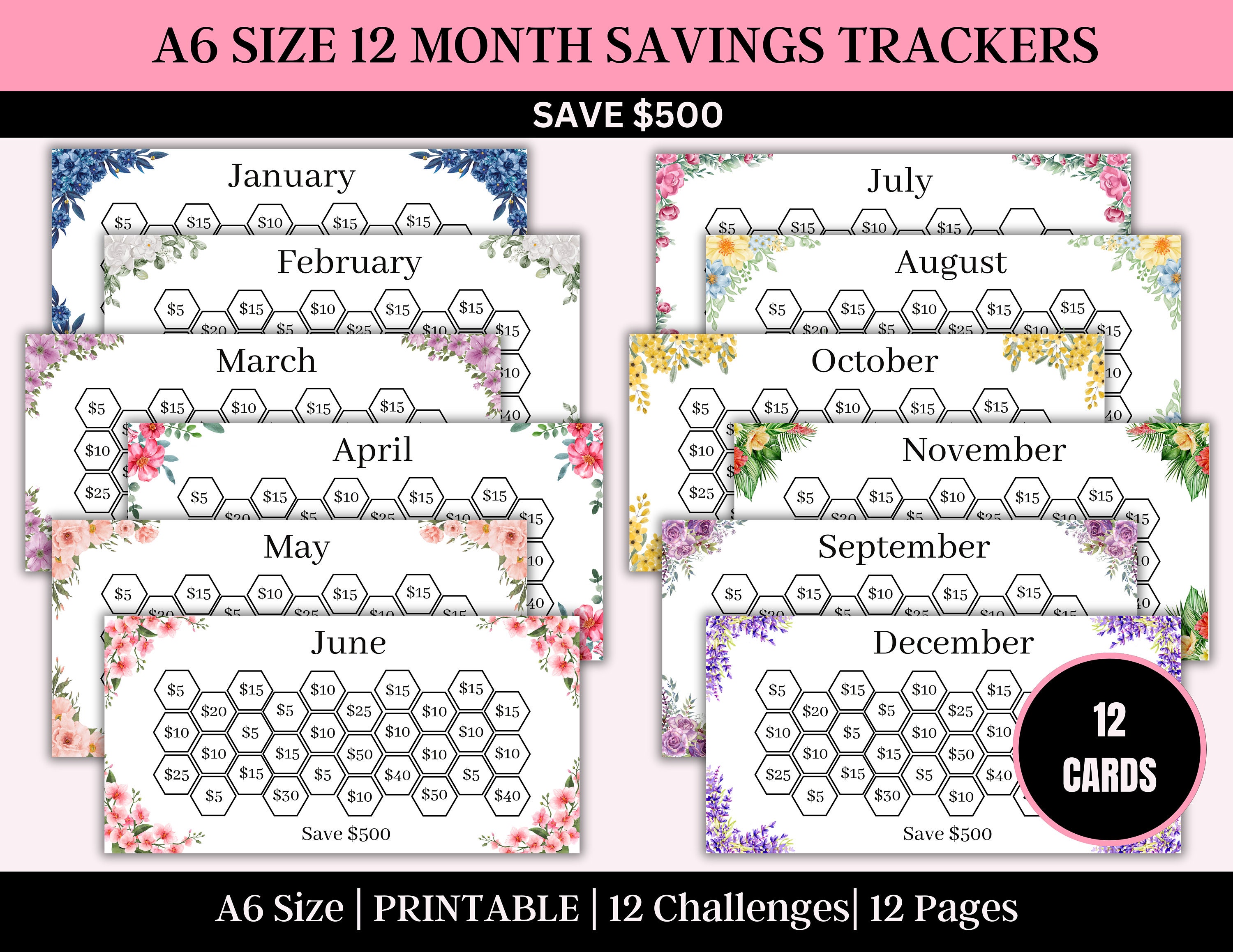 Monthly Savings Challenge Trackers | A6 Mini Savings Challenge Bundle ...