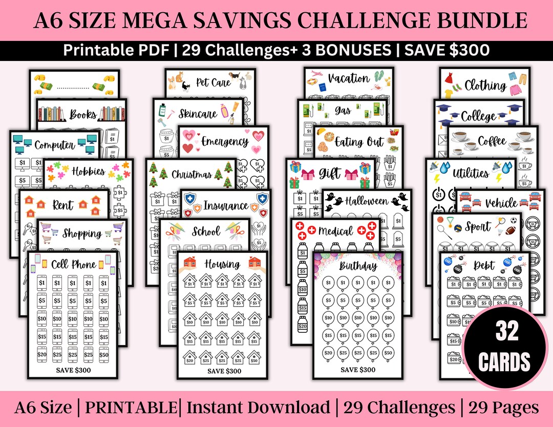 Mega Savings Challenge Bundle A6 Kids Savings Challenge Bundle Savings ...