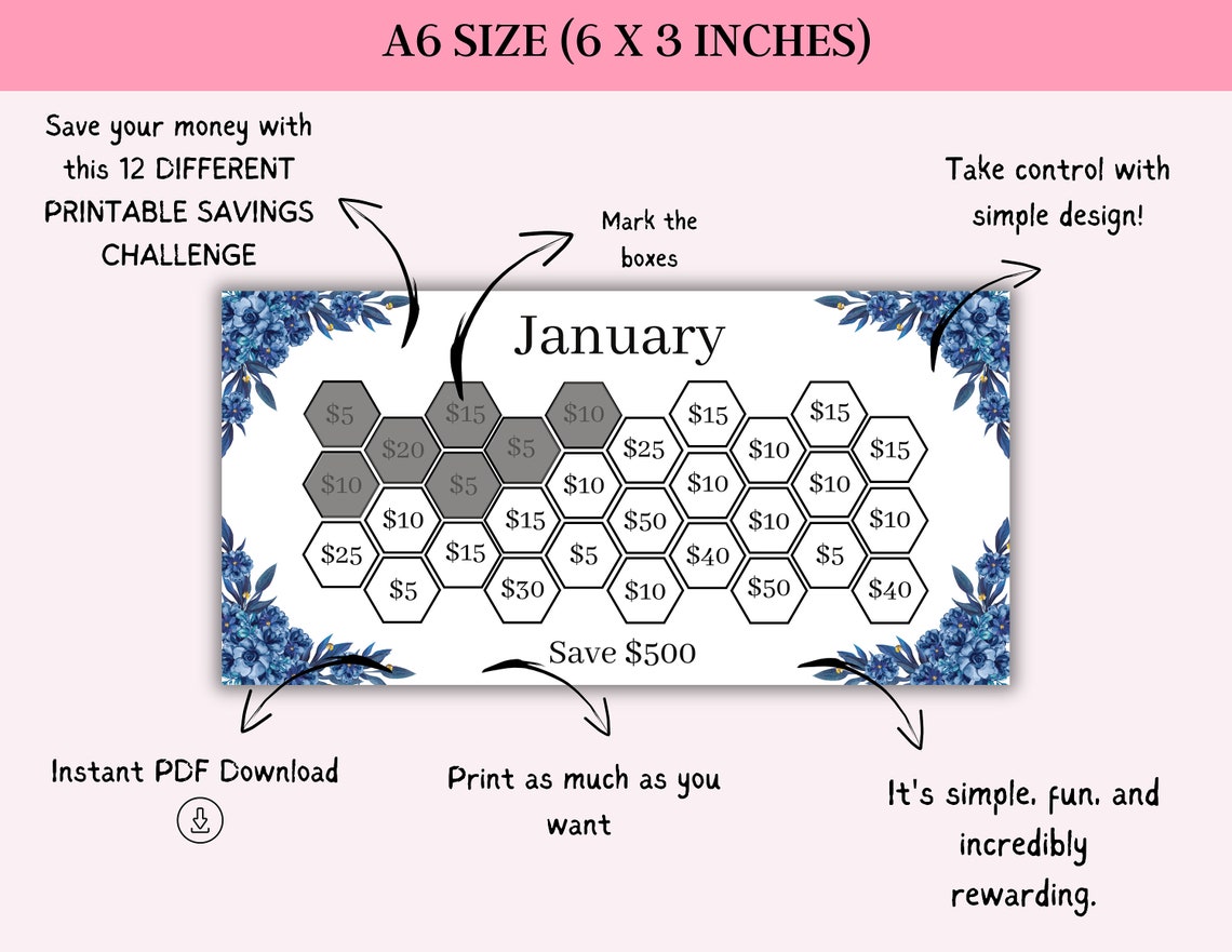 Monthly Savings Challenge Trackers A6 Mini Savings Challenge Bundle ...