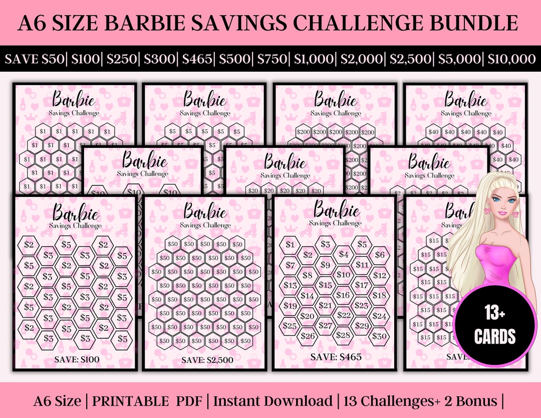 Barbie Savings Challenge Bundle | A6 Mini Savings Challenge Bundle ...