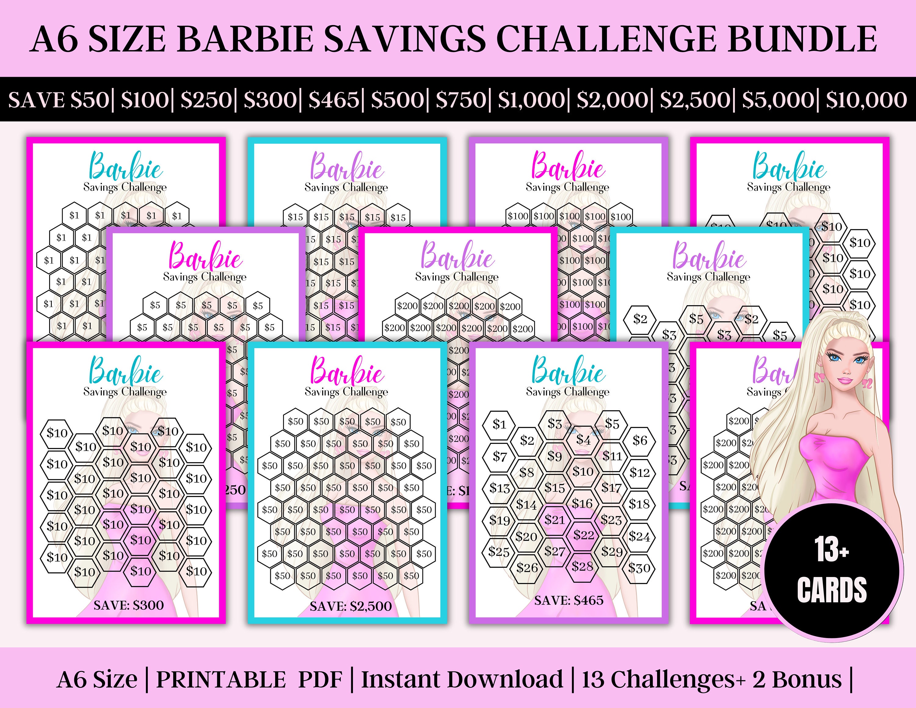 Barbie Savings Challenge Bundle | A6 Mini Savings Challenge Bundle ...