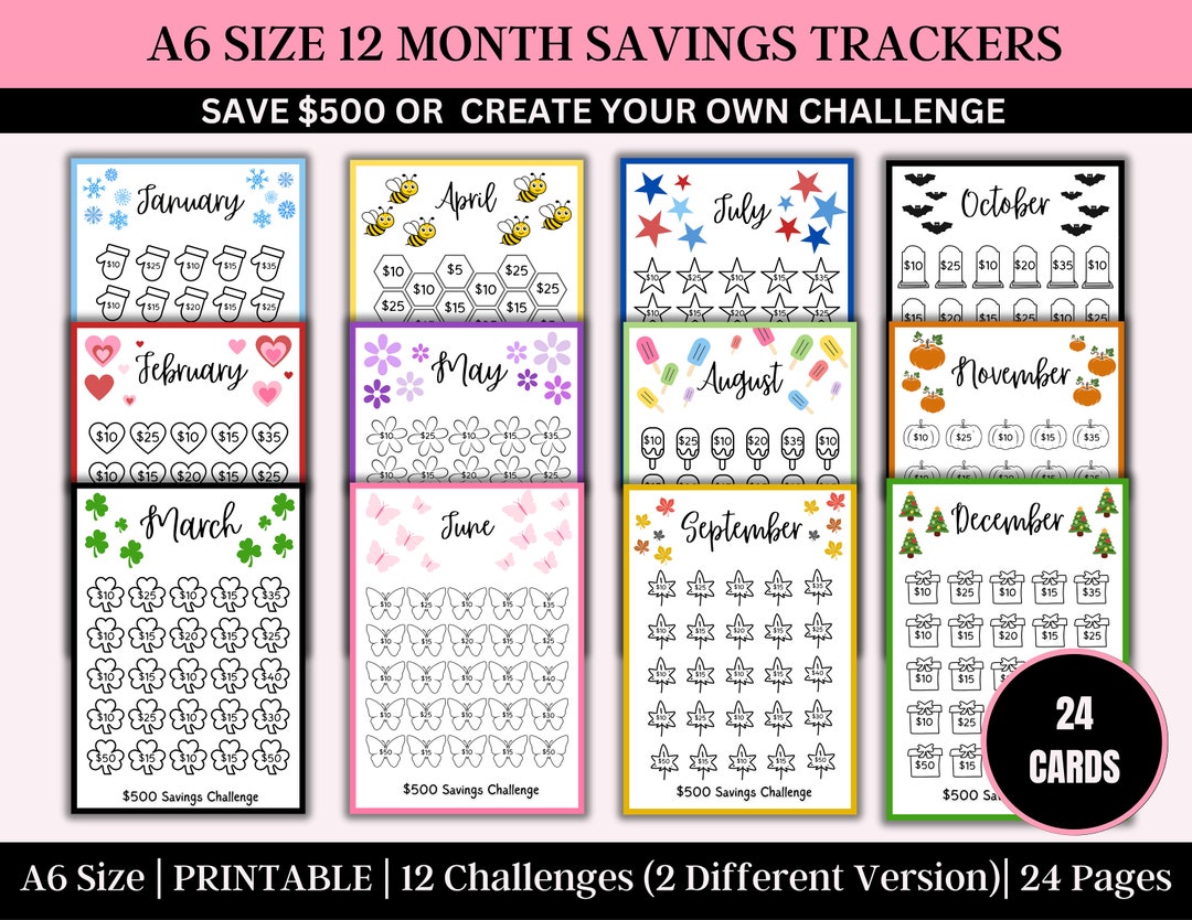 Monthly Savings Challenge Trackers | A6 Mini Savings Challenge Bundle ...