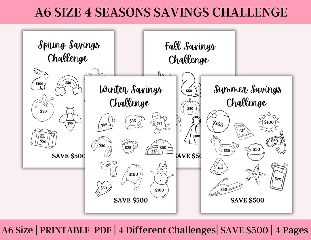 4 Seasons Winter Spring Summer Fall Savings Challenge Trackers | A6 ...