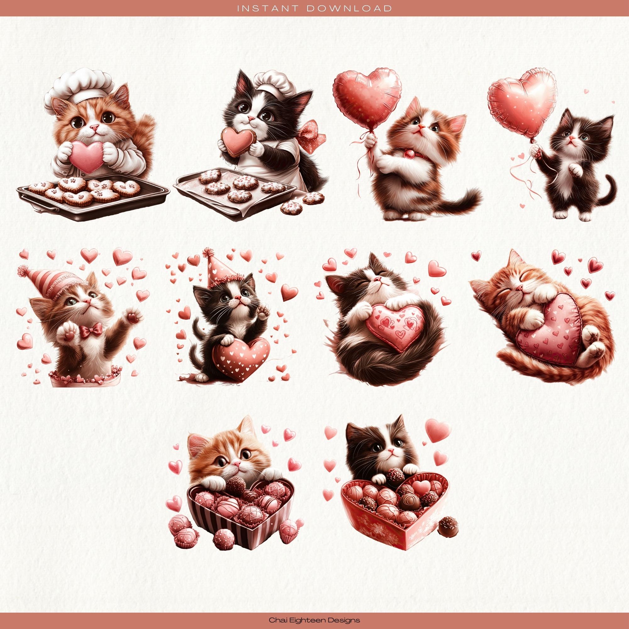 Watercolor Cute Valentine Kitten Clipart, Funny Cat PNG, Sublimation ...
