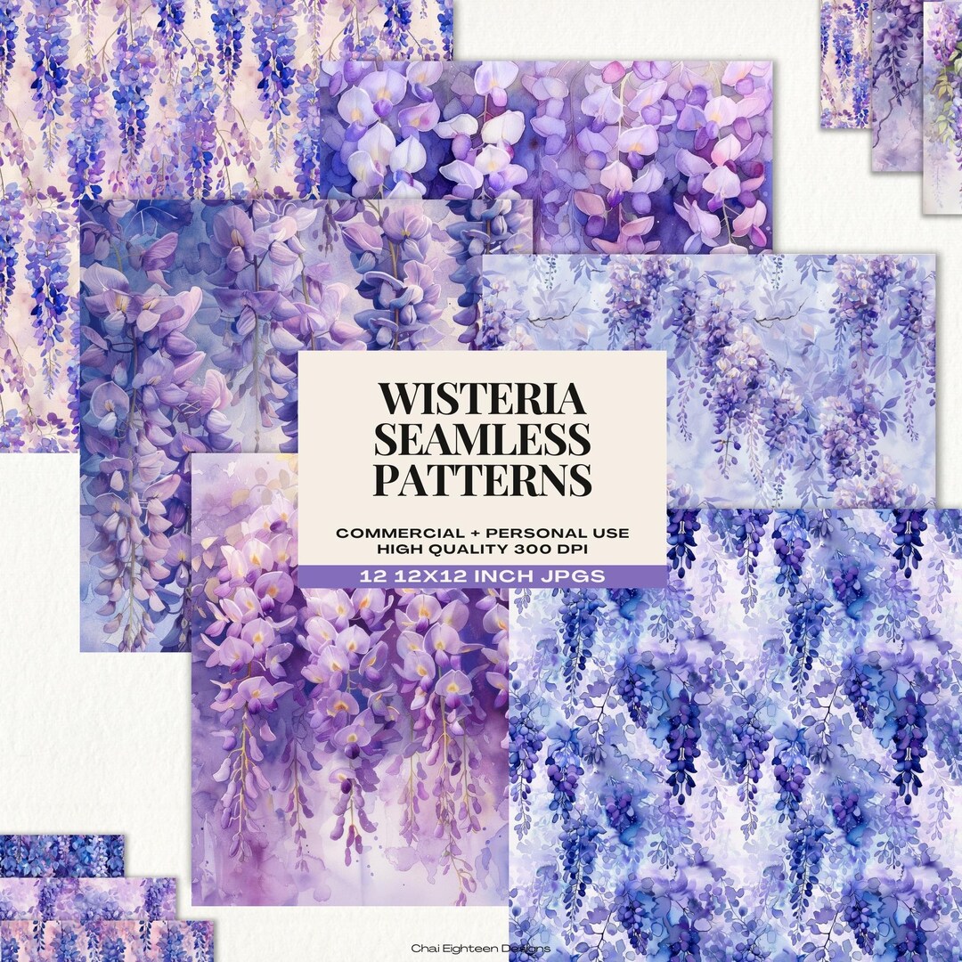 Wisteria Flower Digital Papers, Flowers Seamless Patterns, Scrapbooking ...