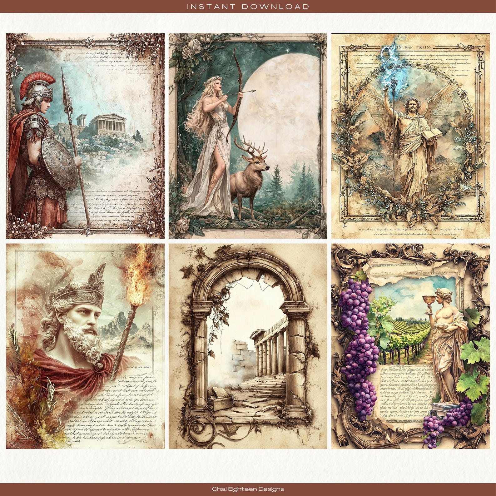 Ancient Greece Junk Journal Paper Pack, Vintage Mythology Scrapbook ...