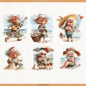 Funny Old Lady Beach Clipart, Cheerful Grannies Png, Cute Grandma ...