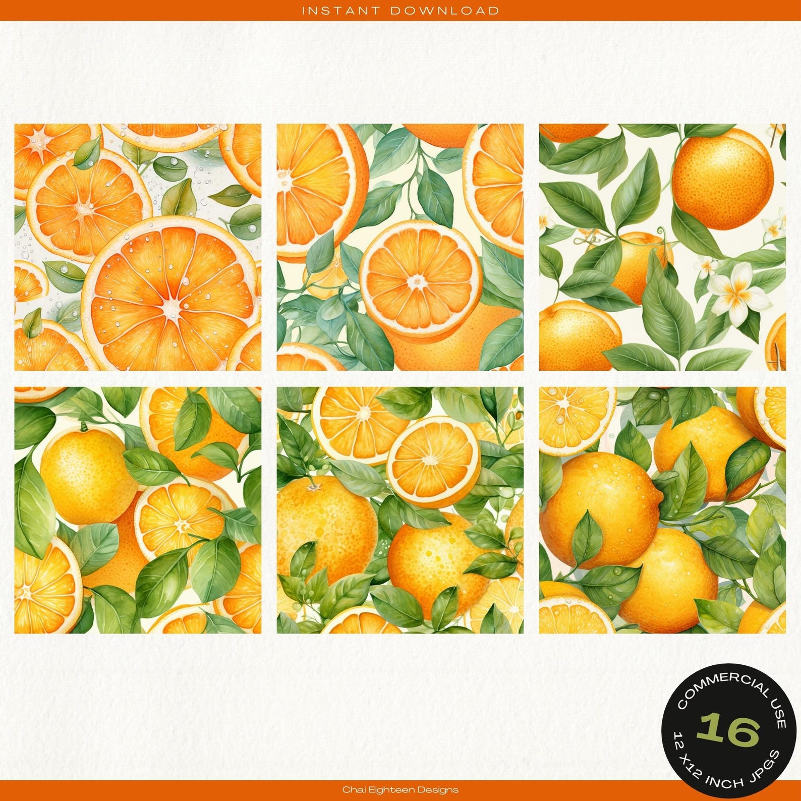 Cutie Orange Digital Papers, Orange Blossom Seamless Patterns, Citrus ...