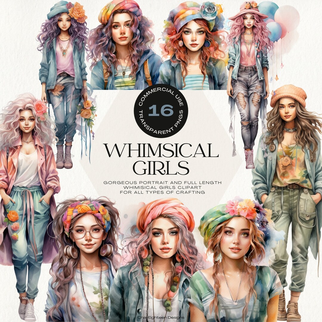 Whimsy Girl Clipart Quirky Girl Clip Art Junk Journal Girl Whimsical ...