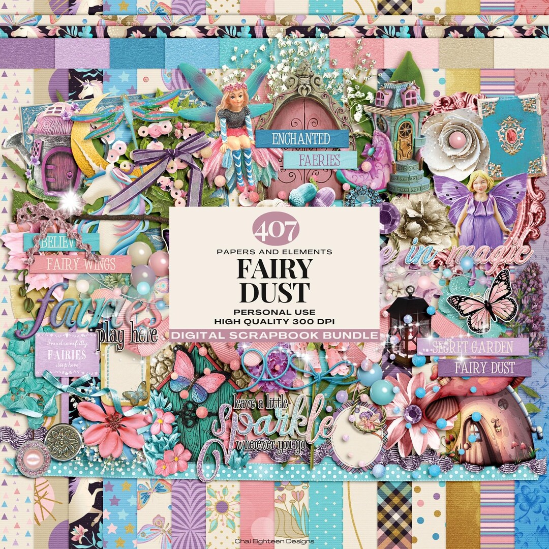Enchanted Fairy Digital Scrapbook Bundle, Magical Garden Birthday Décor ...
