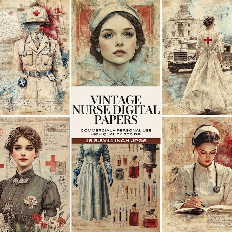 Vintage Nurse Digital Papers, Medical Background Printables, Nurse ...
