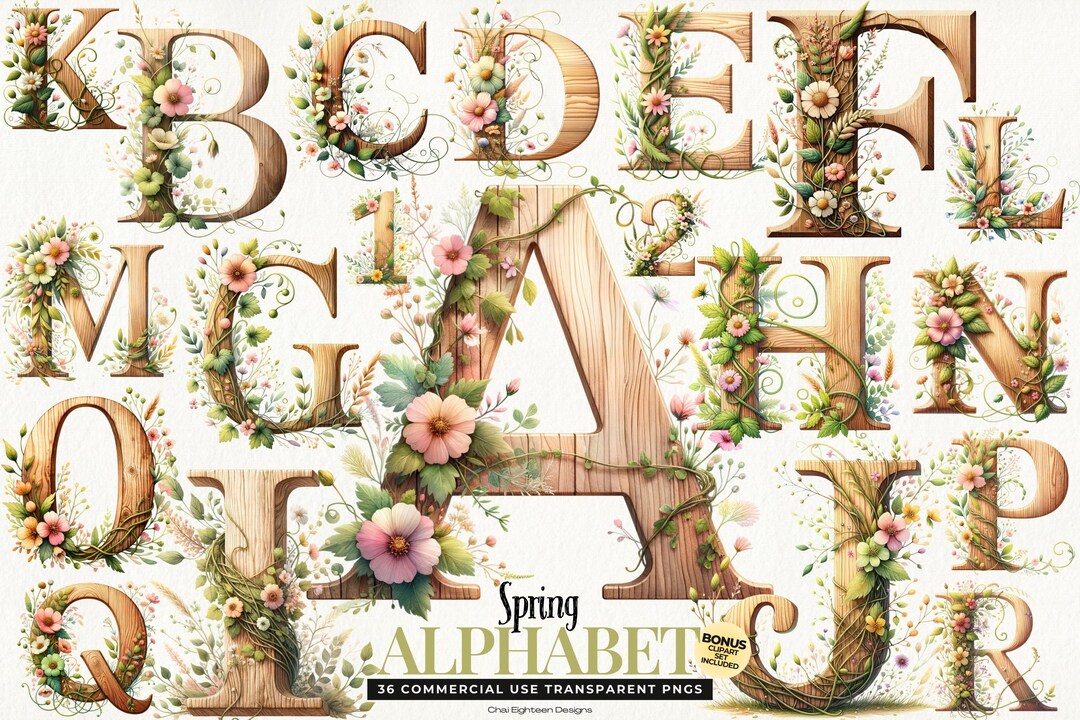 36 Wooden Letters and Numbers PNG Bundle, Wood Alphabet Clipart ...