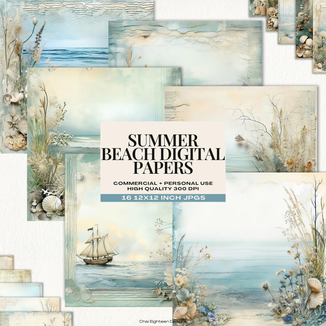 Beach Theme Digital Art Papers Summer Paradise Vacation Digital ...