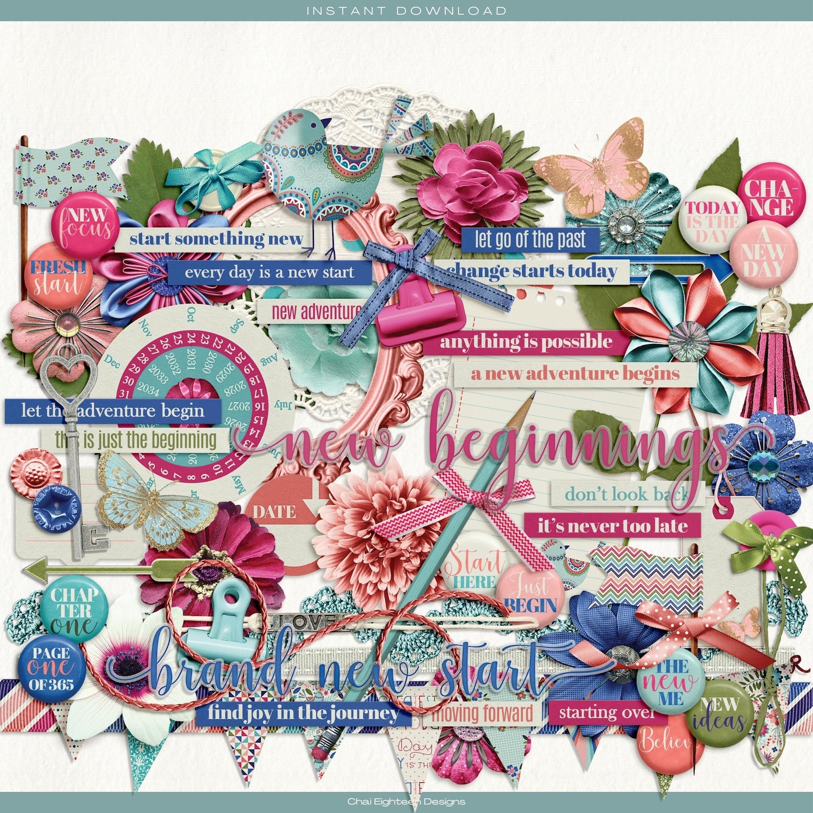 New Beginnings Digital Scrapbook Bundle, Fresh Start Journal Collection ...