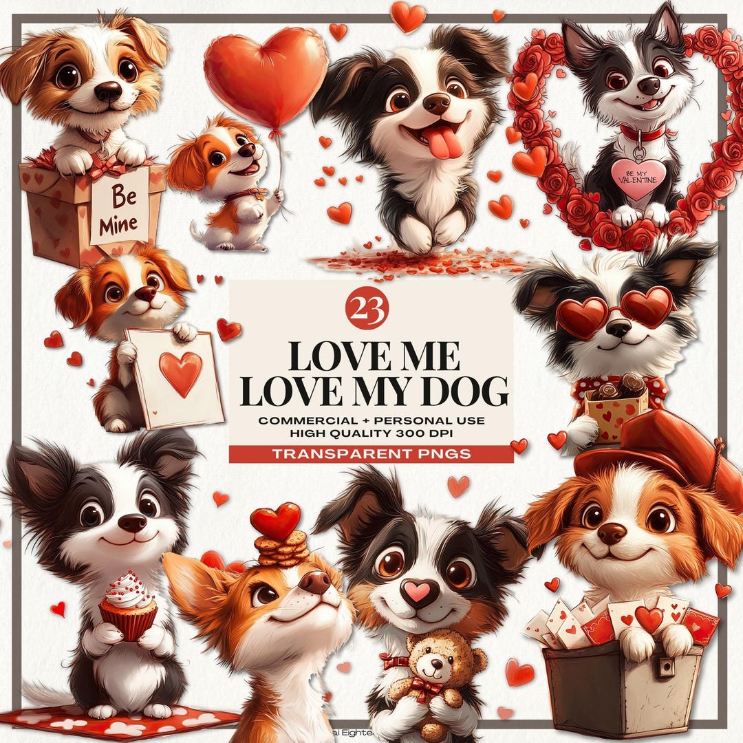 Cute Watercolor Valentines Dog Clipart Collection, Puppy Love Graphics ...