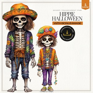 Hippie Halloween Clipart, Skeleton Hippie Boy PNG With Bonus Image ...