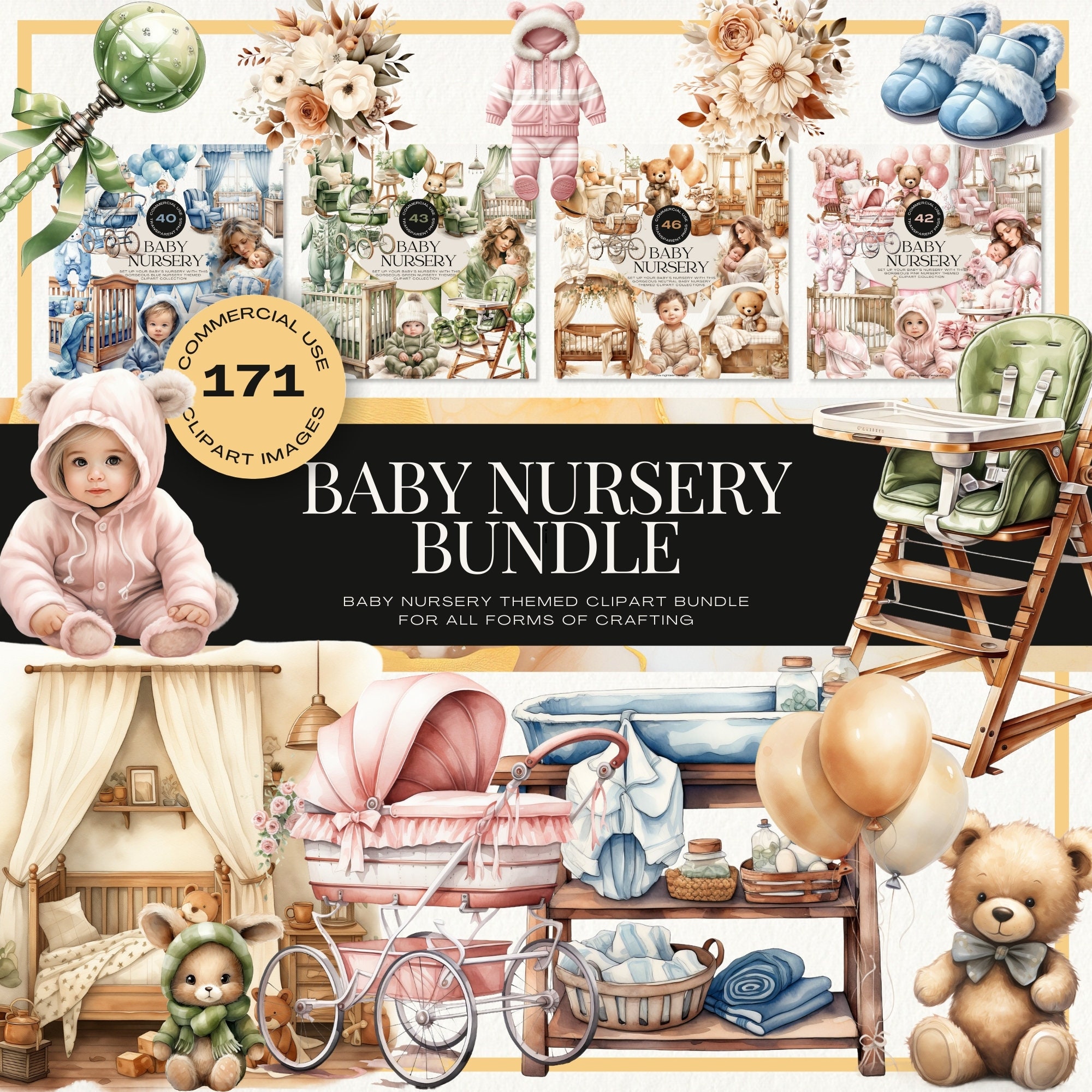 Baby Nursery Bundle Collection Nursery Decoration Clipart Baby Shower ...