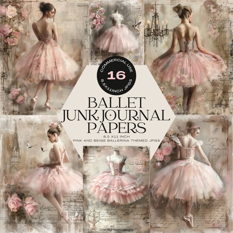Ballerina Junk Journal Pages, Vintage Shabby Chic Ballet, Printable ...
