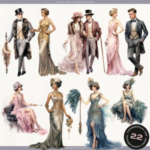 Great Gatsby Clipart, Roaring 20s, Flapper Clip Art, Charleston Party ...