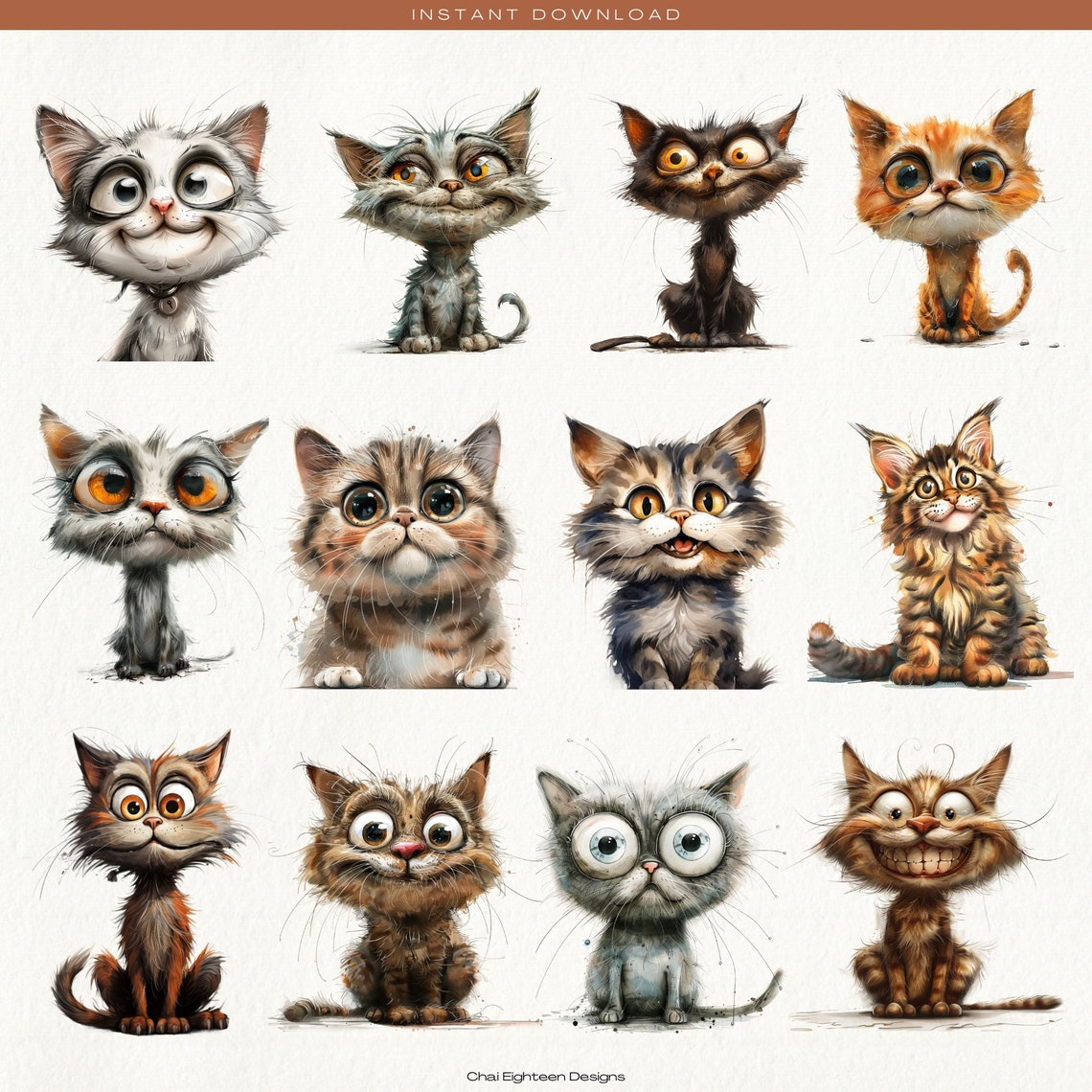 Quirky Cat Clipart, Whimsical Cats Clip Art, Planner Clipart, Cute ...