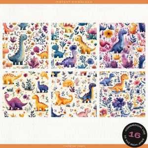 Girly Dinosaur Digital Papers, Dinosaur Seamless Pattern, Cute Dino ...