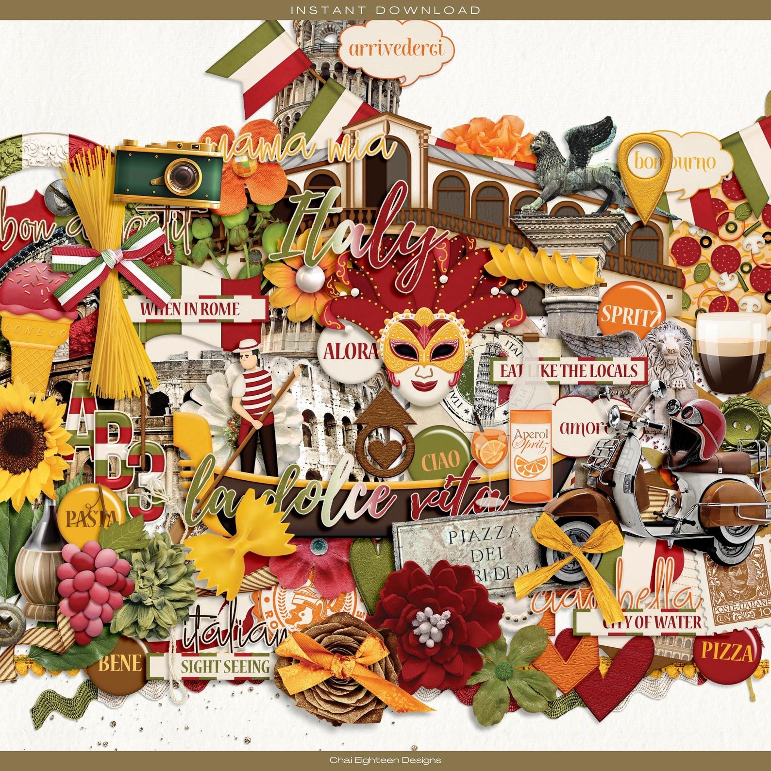 Italy Digital Scrapbooking Bundle, Italian Vacation Journal Collection ...