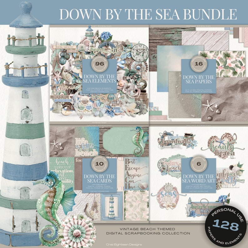 Coastal Themed Digital Papers Down by the Sea Digital Scrapbooking ...