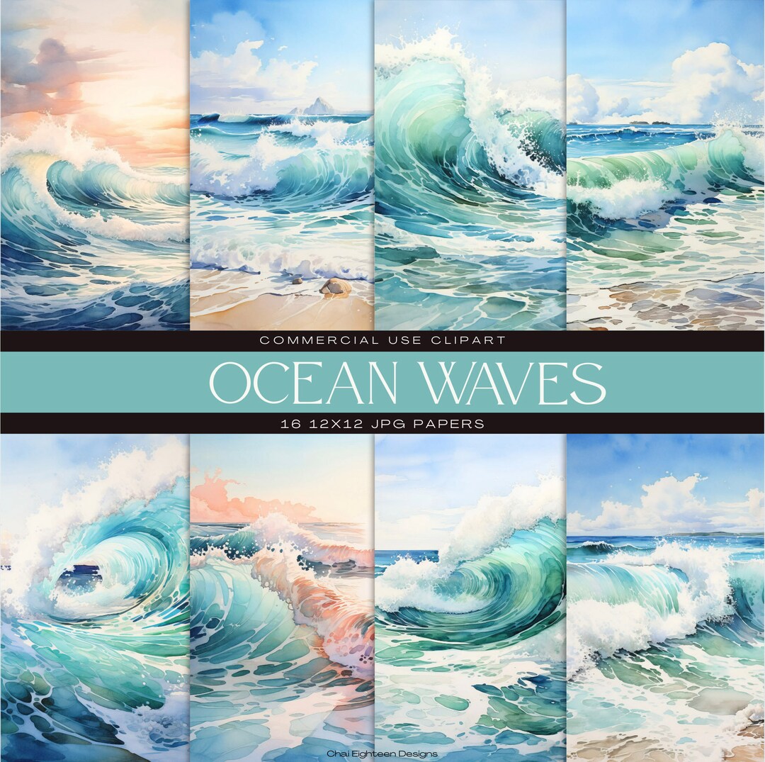 Ocean Waves Watercolor Clipart, Sea Wave Images, Summer Scrapbook ...