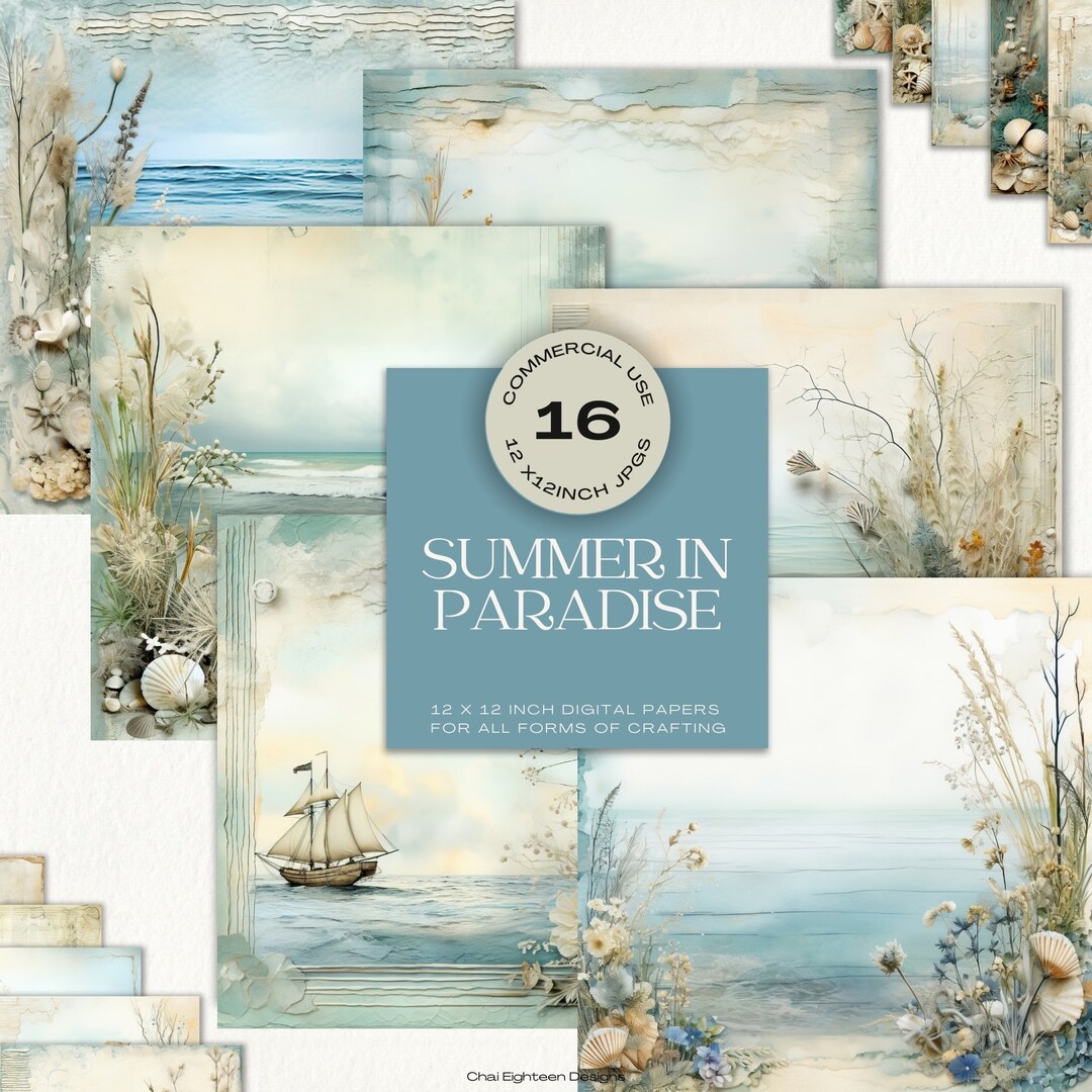 Beach Theme Digital Art Papers Summer Paradise Vacation Digital ...