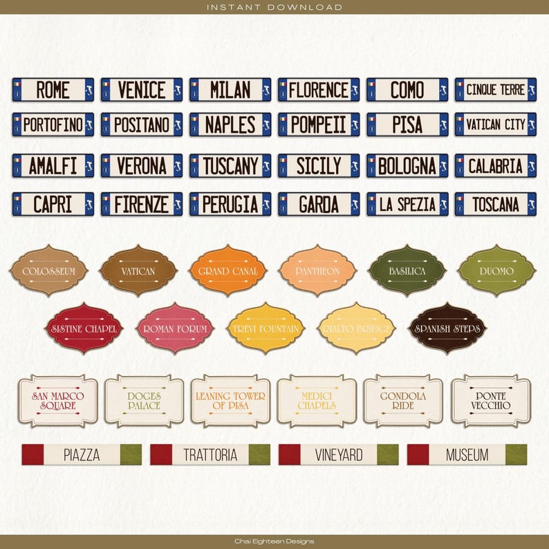 Italy Digital Scrapbooking Bundle, Italian Vacation Journal Collection ...