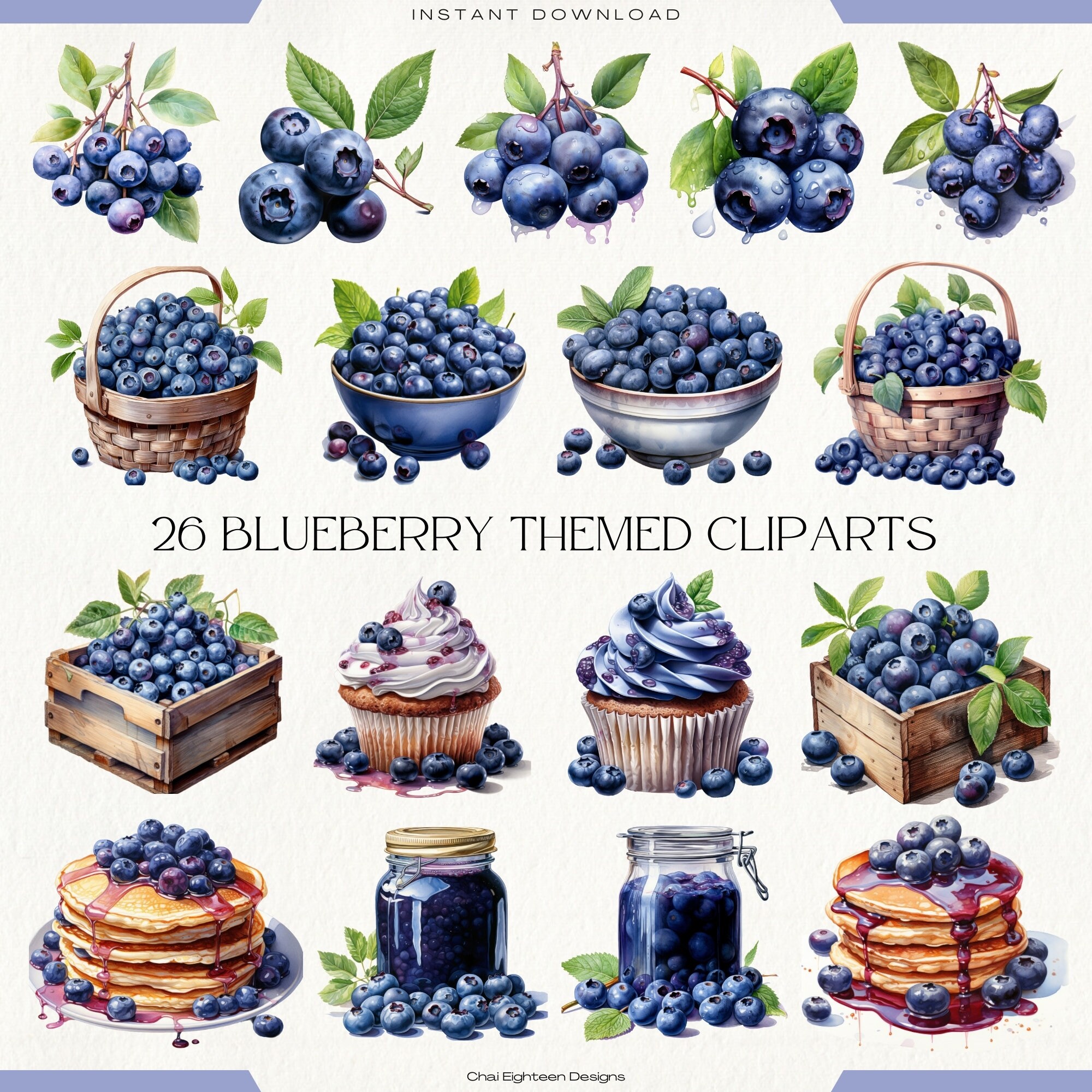 Watercolor Blueberry Clipart, Summer Juicy Berry Clip Art, Blueberry ...