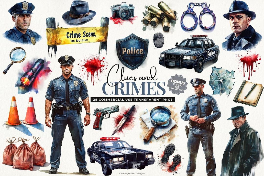 Crime Scene Clipart Bundle, True Crime Junkie Designs, Detective ...