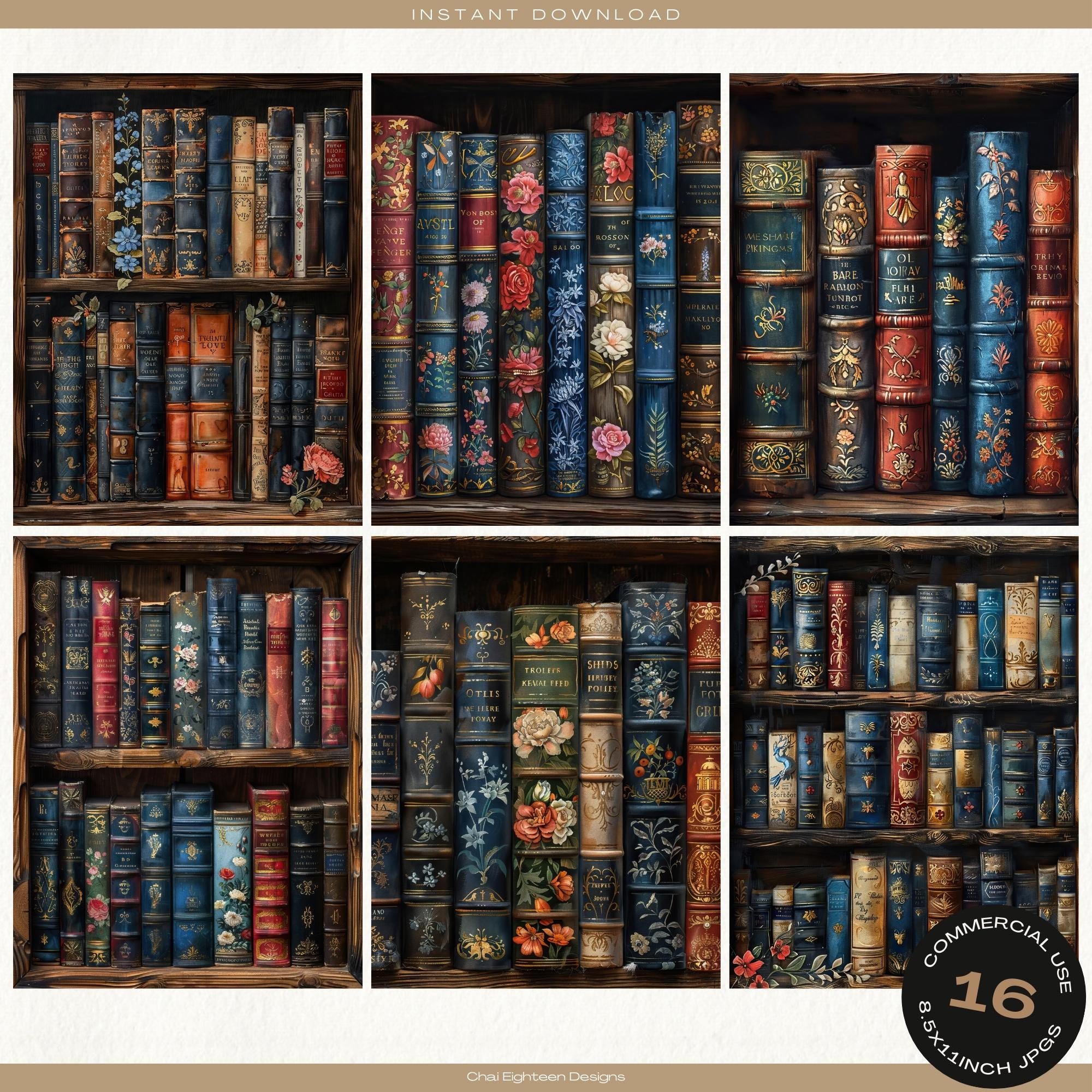 Watercolor Book Border Bundle JPG Set, Bookshelf Digital Papers With ...