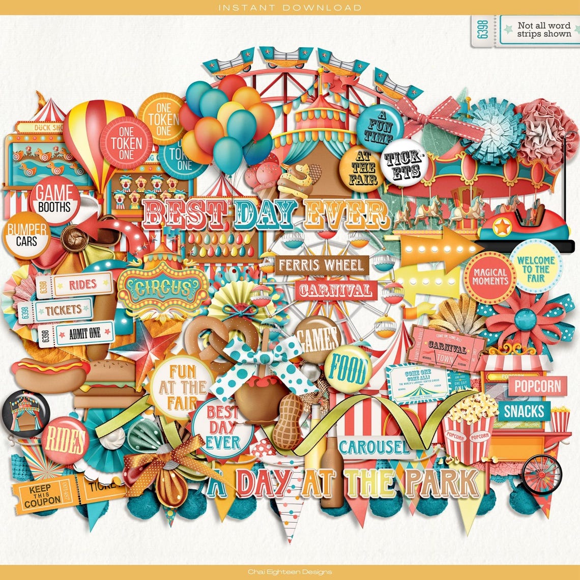 Carnival Clipart & Papers Digital Scrapbook Bundle, Fun Fair Printables ...