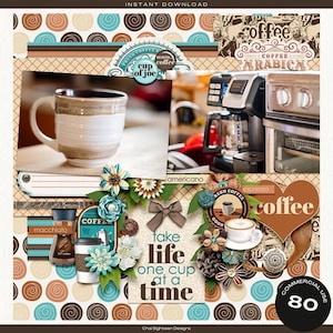 Coffee Themed Digital Papers | but First Coffee Digital Scrapbooking ...