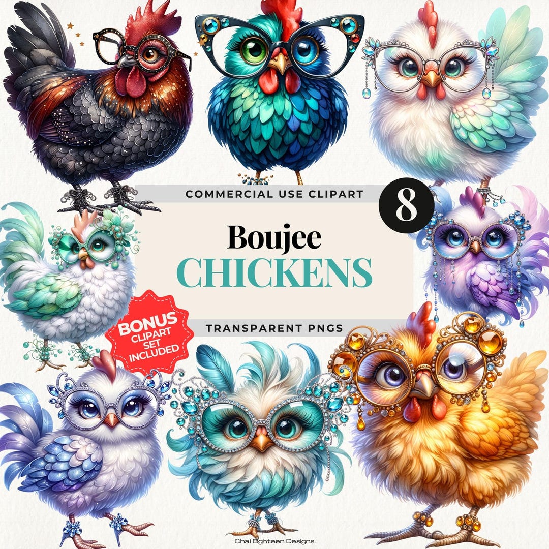 Glamorous Chickens Clipart, Watercolor Hilarious Hens Illustration PNG ...