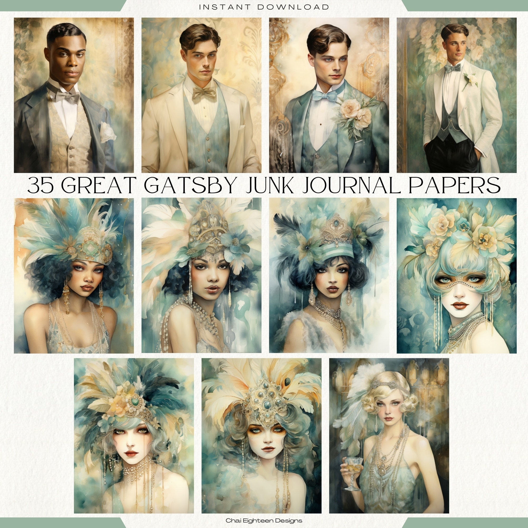 Teal and Gold Junk Journal, Roaring Twenties Art Journal Pages, Great ...