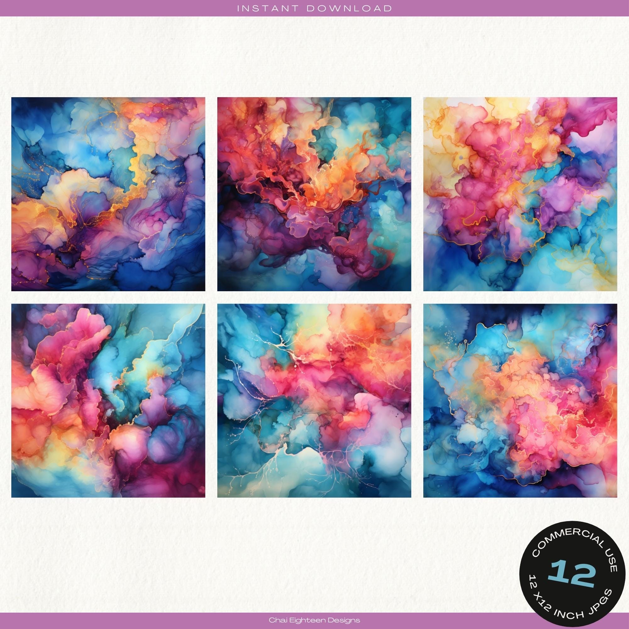 Rainbow Watercolor Ink Wash Digital Papers, Alcohol Ink Splatter ...