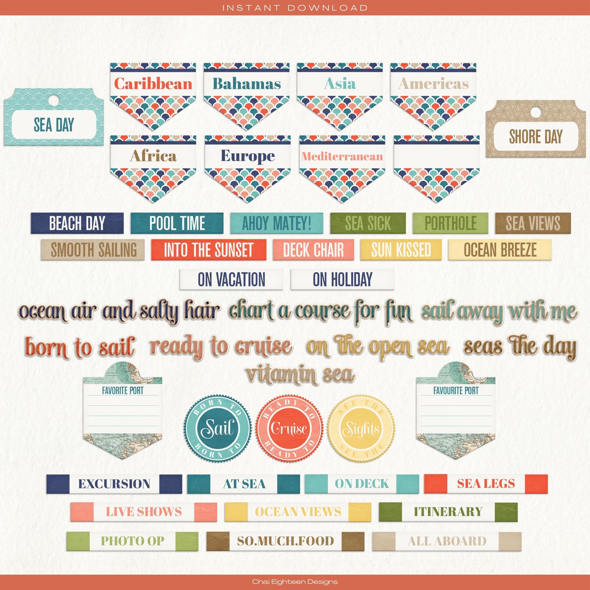 Cruise Ship Digital Scrapbook Kit, Nautical Vacation Scrapbooking ...