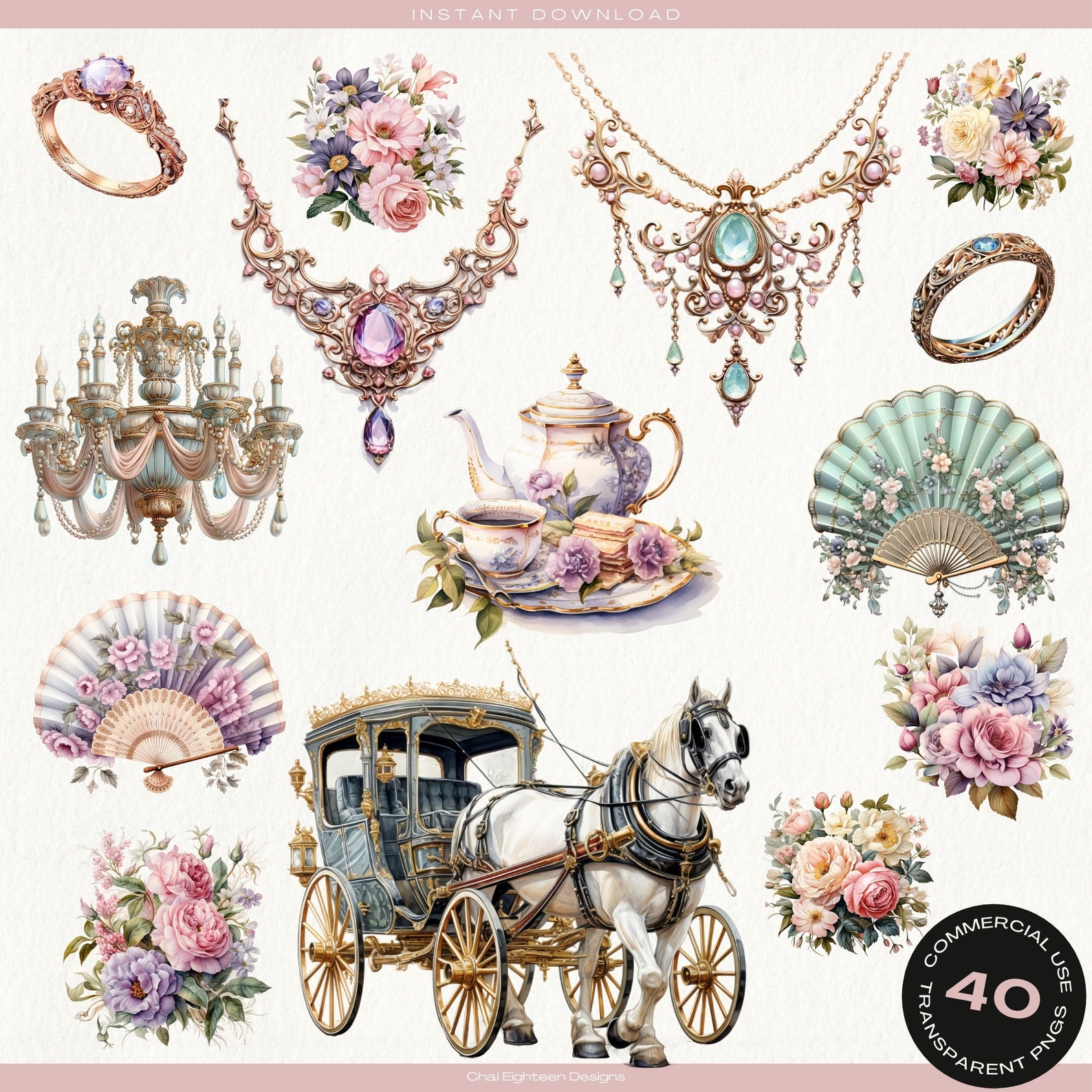 Regency Era Clipart Vintage Romance Clipart Bundle Regency Watercolor ...